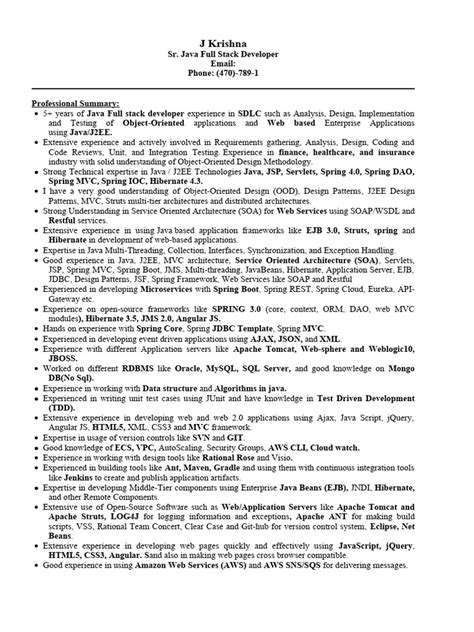 Jk Sr Java Full Stack Developer Pdf Spring Framework Software Design