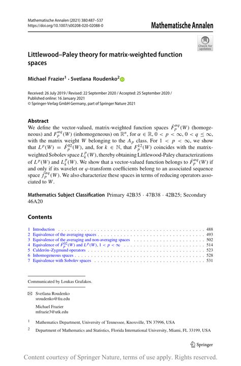 Littlewoodpaley Theory For Matrix Weighted Function Spaces Request Pdf