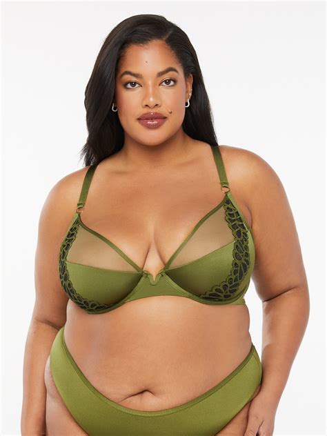 Savage Not Sorry Half Cup Plunge Bra With Lace In Green Savage X
