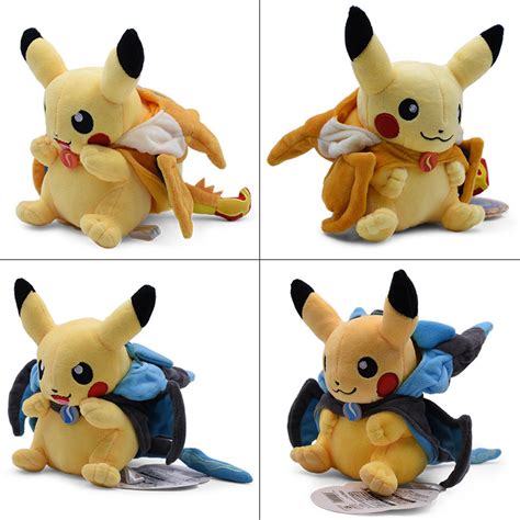 23cm Pokemon Anime Figure Pikachu Cosplay Charizard Hat Cloak Plush
