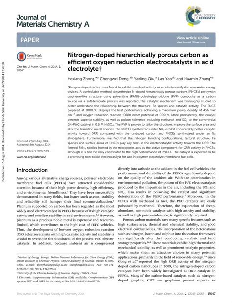 Pdf Nitrogen Doped Hierarchically Porous Carbon As Efficient Oxygen Reduction Electrocatalysts