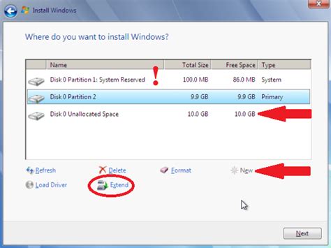 partition the hard drive in a windows 7 install tutorials