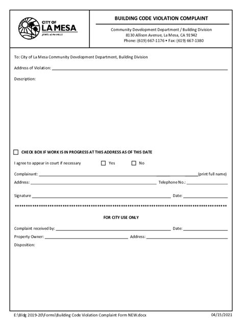 Fillable Online Building Code Violation Complaint Form Fax Email Print