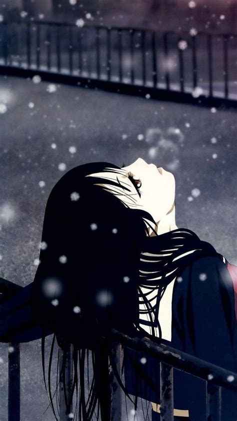 Anime Sad Girl Standing Near Fench Animation Snow Effect Hd Phone Wallpaper Peakpx