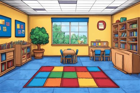 A Colorful Classroom Interior With A Rug Premium Ai Generated Image