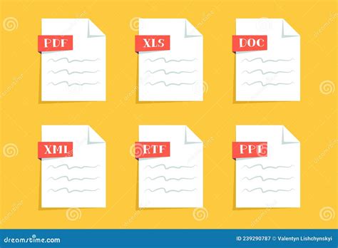 现代平面设计文档图标 文件格式pdf Xls Doc Xml Rtf Port 矢量图像 向量例证 插画 包括有 图象 图标
