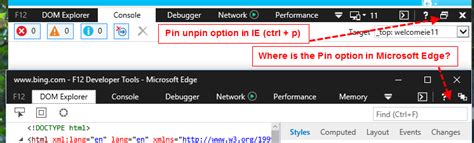 Internet Explorer How To Pinunpin Microsoft Edge Developer Tools In