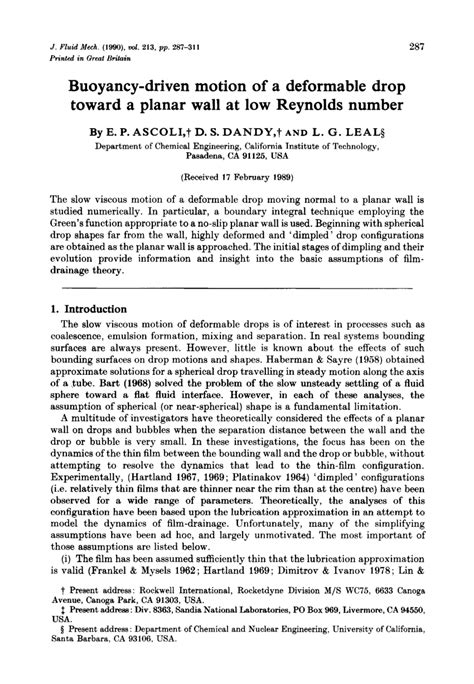 Pdf Buoyancy Driven Motion Of A Deformable Drop Toward A Planar Wall