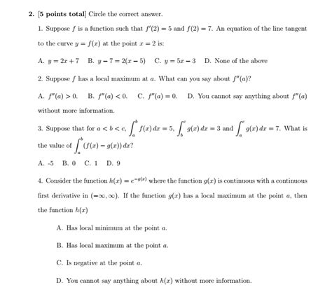 Solved 2 5 Points Total Circle The Correct Answer 1 Chegg