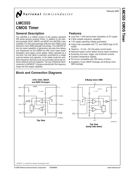 Lmc555 Cmos Timer General Description Features Pdf Electricity