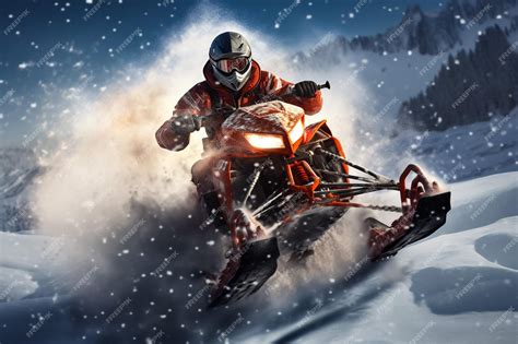 Premium Ai Image Snowmobile Rider Performing Spectacular Jump In