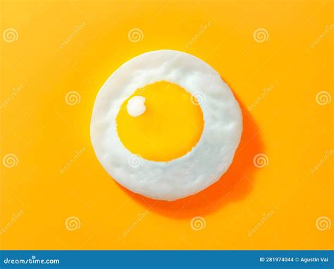 Fried Egg In A Top View On An Orange Background With Copy Space Stock