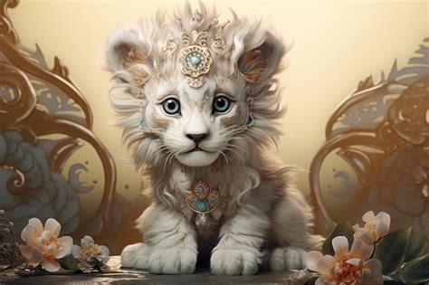 Lion Cub With Golden Fur Premium Ai Generated Image