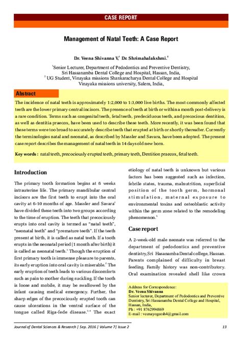 Pdf Neonatal Teeth A Case Report