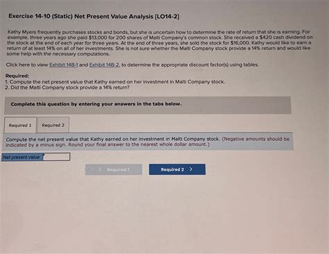 solved exercise 14 10 static ﻿net present value analysis