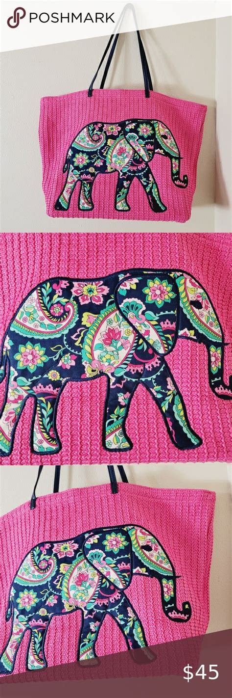 Vera Bradley Straw Tote In Petal Paisley Elephant Pink Beach Bag Pink