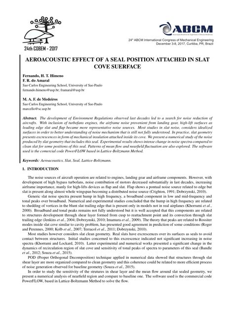 Pdf Aeroacoustic Effect Of A Seal Position Attached In Slat Cove Surface