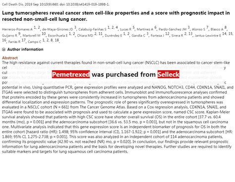 Pemetrexed Ly 231514 Disodium ≥99 Hplc Selleck Dhfr Inhibitor