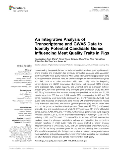 PDF An Integrative Analysis Of Transcriptome And GWAS Data To Identify Potential Candidate