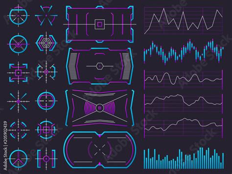 Futuristic Ui Design Hologram Screens Chart Graph Interface Frames And Warning Regulators