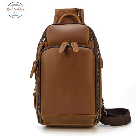 Genuine Leather Vintage Men Chest Bag Realleathermalta