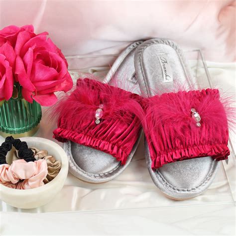 Princess Slide Velvet Feather And Jewel Ruby