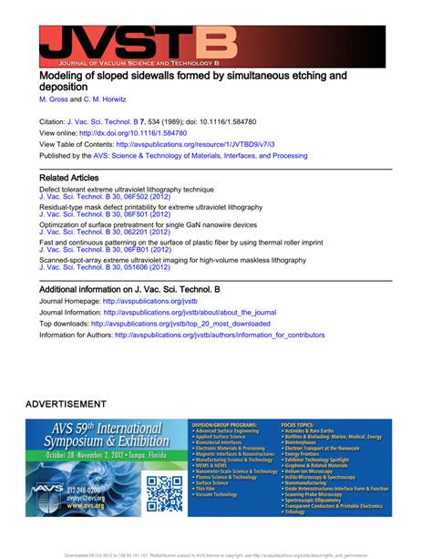 PDF Modeling Of Sloped Sidewalls Formed By Simultaneous Etching And Deposition