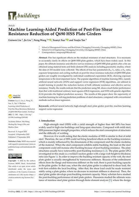 Pdf Machine Learning Aided Prediction Of Post Fire Shear Resistance