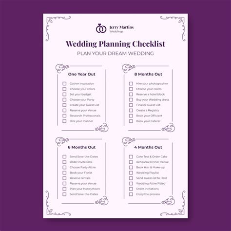 Free Vector Wedding Planner Checklist Template