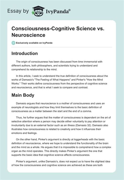 Consciousness Cognitive Science Vs Neuroscience 1469 Words Essay Example
