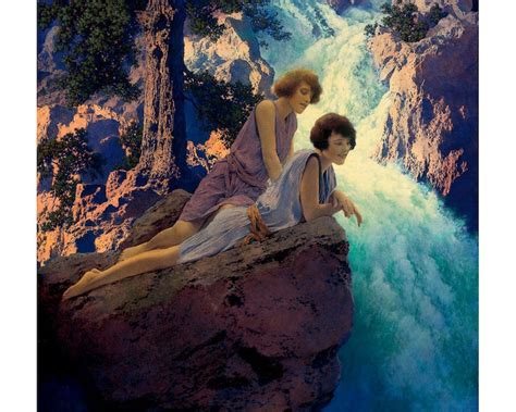The Waterfall Maxfield Parrish Art Print Two Women Vintage Etsy