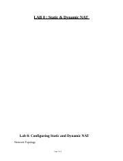 Lab 8 Static Routing And NAT Done Docx LAB 8 Static Dynamic NAT