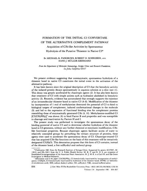 Pdf Formation Of The Initial C3 Convertase Of The Alternative Complement Pathway Acquisition