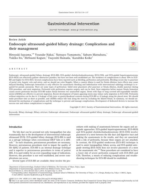 Pdf Endoscopic Ultrasound Guided Biliary Drainage Complications And