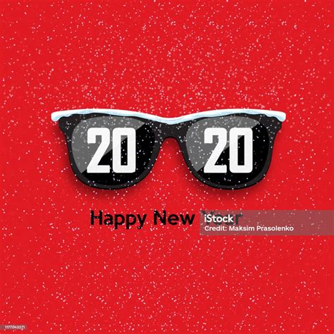 눈 배경에 검은 색 힙스터 안경입니다 2020 새해 복 설과 메리 크리스마스 벡터 그림입니다 2020년에 대한 스톡 벡터 아트