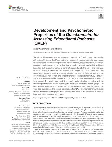 Pdf Development And Psychometric Properties Of The Questionnaire For