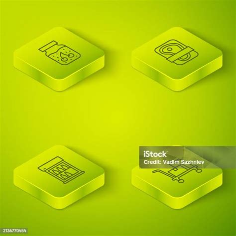 아이소 메트릭 라인 고기 포장 스테이크 상업용 냉장고 핸드 트럭 및 상자 및 잼 항아리 아이콘을 설정합니다 벡터 3차원 형태에 대한 스톡 벡터 아트 및 기타 이미지 Istock