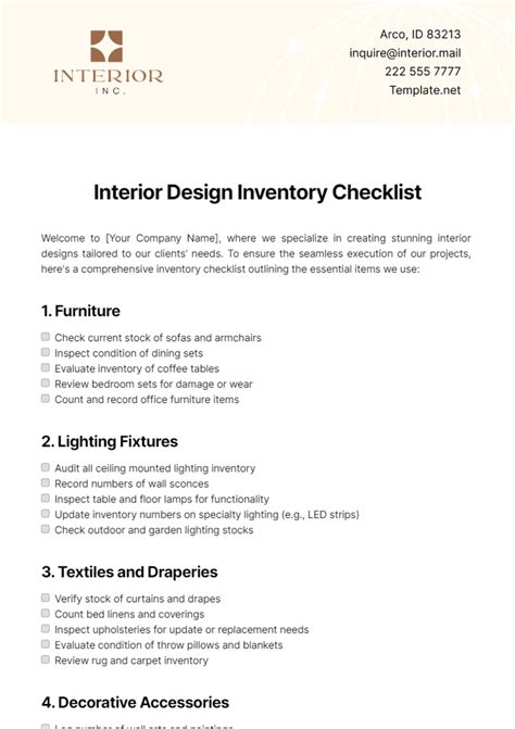 Free Interior Design Inventory Checklist Template To Edit Online