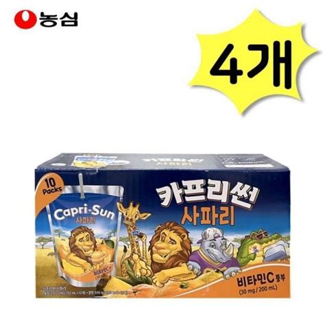 티몬 비즈 마켓 농심 카프리썬 사파리 200ml X 40개 무색소 과즙 파우치음료 생수 커피 음료