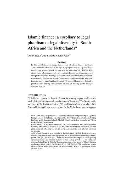 Pdf Islamic Finance A Corollary To Legal Pluralism Or Legal