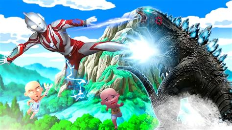 Upin Ipin Dan Ultraman Ribut Versus Godzilla Youtube