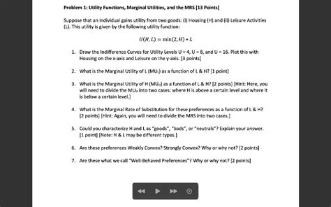Solved Problem Utility Functions Marginal Utilities And Chegg