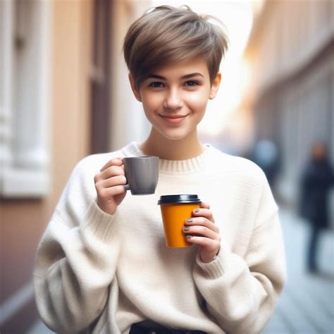 Premium Photo Portrait Of Cute Beautiful Young Girl With Short