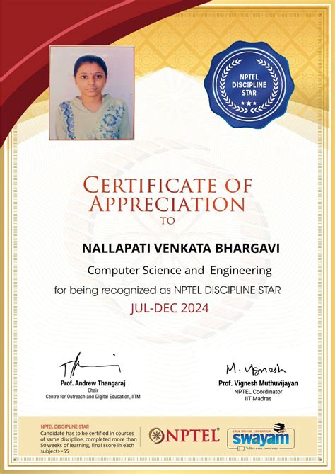 Venkata Bhargavi Nallapati On Linkedin Nptel Disciplinestar Certificate Learning