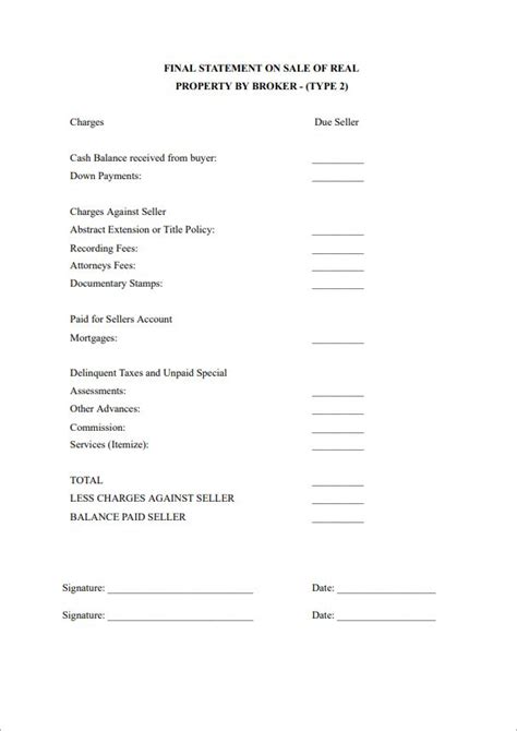 Fillable Form Closing Statement Legal Forms Closer Financial Records