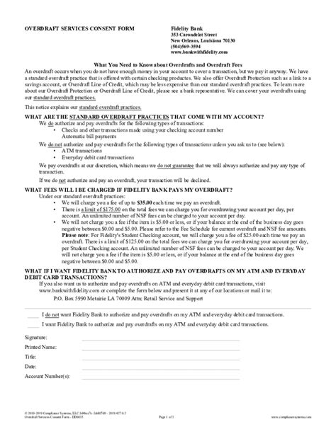 Fillable Online OVERDRAFT SERVICES CONSENT FORM Fidelity Bank Fax Email