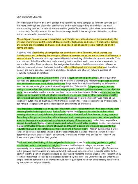 Sex Gender Debate Ge Pol Sci Pdf Gender Gender Studies