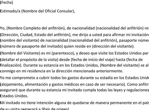 Carta de invitación para viajar a Estados Unidos