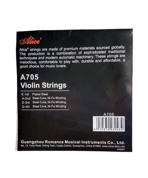 Alice A705 Violin Strings Set Plated Steel Steel Core Ni Fe Winding Music Mart