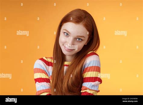 Flirty Clingy Redhead Cute Girlfriend Making Coquettish Kind Gentle